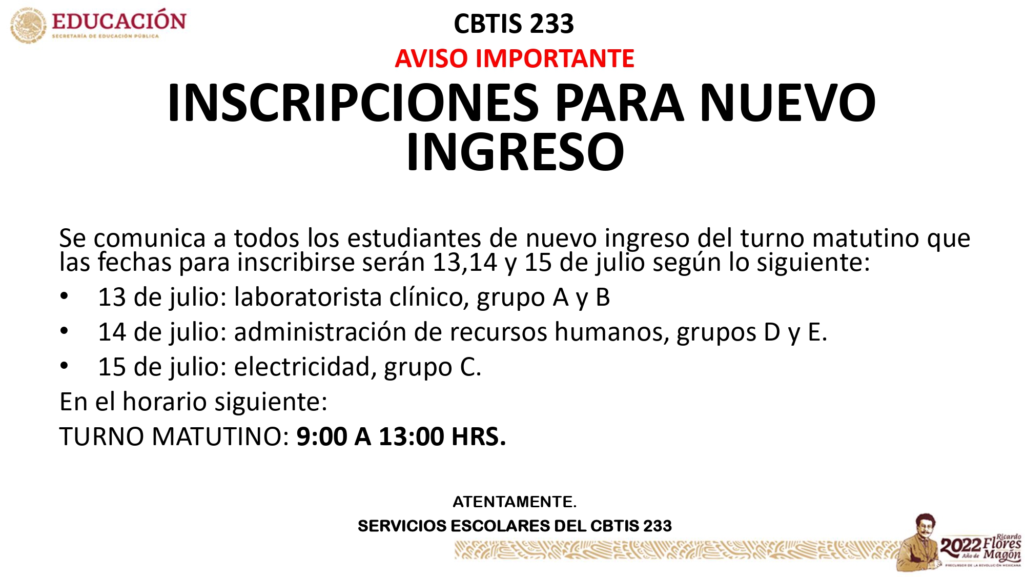 Inscripciones a nuevo ingreso – CBTis 233